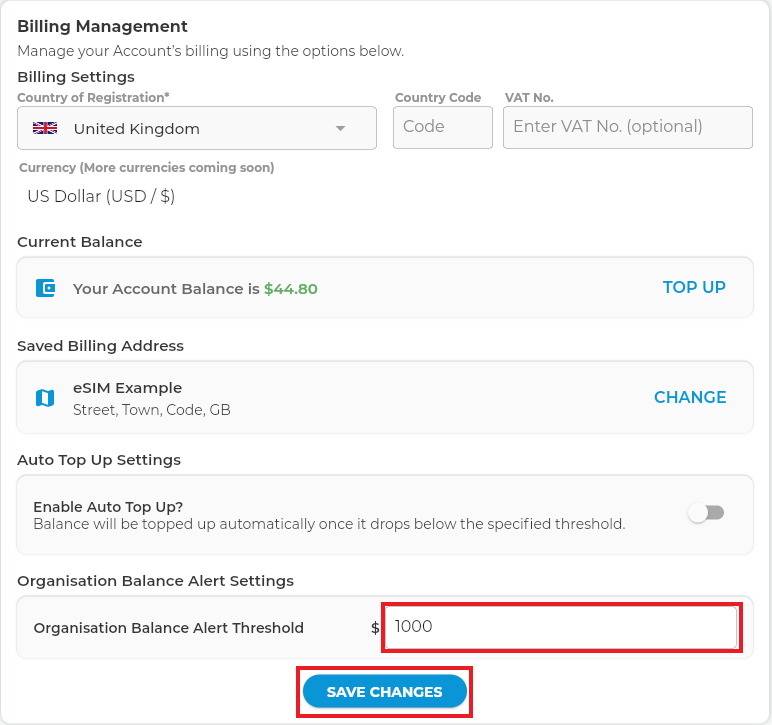 Enable Balance Notifications – eSIM Go